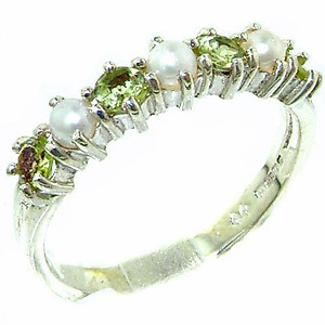 925 Sterling Silver Cultured Pearl & Peridot Womans Eternity Ring - Size 11.25