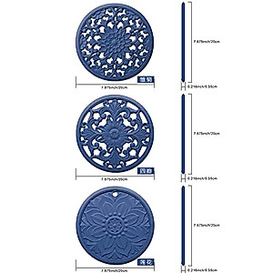 TENOC Thick Silicone Trivet Mats for Hot Pots & Pans, Heat Resistant & Non-Slip Holder for Dishes & Cookware, Multi-Use Kitchen Countertop Table Hot Pads Teapot Coaster 7.87 Inch, Set of 3, Grey