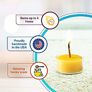 Beeswax Tea Light Candles - 100% Pure Natural Refined with Chemical Free Cotton Beeswax WickBONUS Get a free DRIPLESS beeswax lighter Wick MADE IN USA