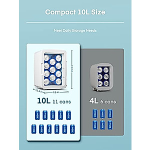 FOHERE Skincare Mini Fridge for Bedroom 10 Liter/11 Can, Portable Mini Fridge for Food, Beverage, Cosmetics, Snacks, Cooler and Warmer Function, AC/DC Small Refrigerator with Mirror, White