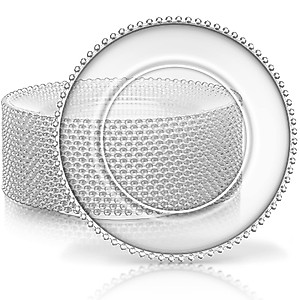 18 PCS Clear Charger Plates with Beaded Rim 13 Inch Plastic Acrylic Round Dinner Plate Chargers Decorative Plates for Home Kitchen Party Wedding Tabletop Decor (Clear)