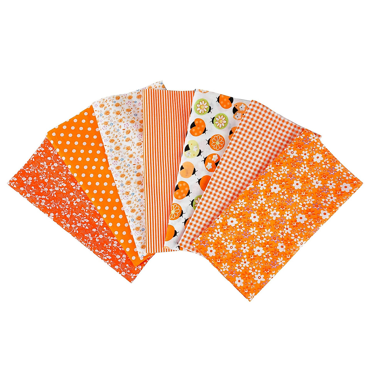 7PCS Flower Cotton Fabric Squares 20" x 20" Fat Quarter Fabric Bundles Craft Fabric for Patchwork Sewing Quilting Crafting DIY (Orange)