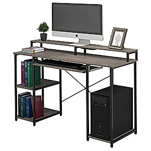 TOPSKY Compact Computer Desk with Storage Shelves/Keyboard Tray/Monitor Stand Study Table for Home Office (46.5x19 inch, Espresso Gray)