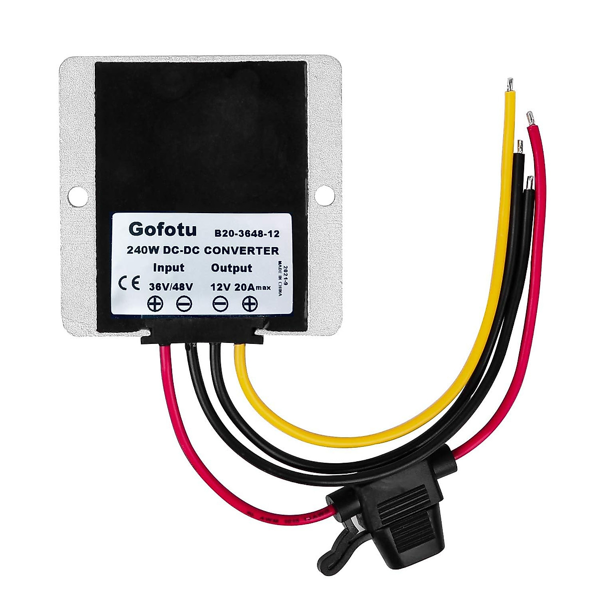 Gofotu DC-DC 36V 48V to 12V 20A Waterproof Golf CART Voltage Reducer Converter 240W Power Regulator with Fuse