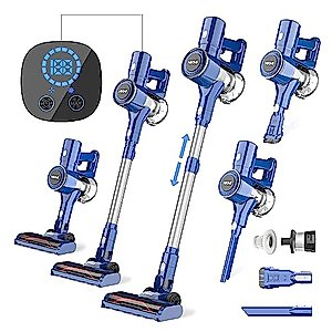 Vacuum Cleaner,Huije 380W 28Kpa Cordless Stick Vacuum for Home,6-in-1 Rechargeable Vacuum with LED Display,45mins Max,Lightweight Vacuum with LED Headlights for Hardwood Floor Low-Pile Carpet Pet Hair