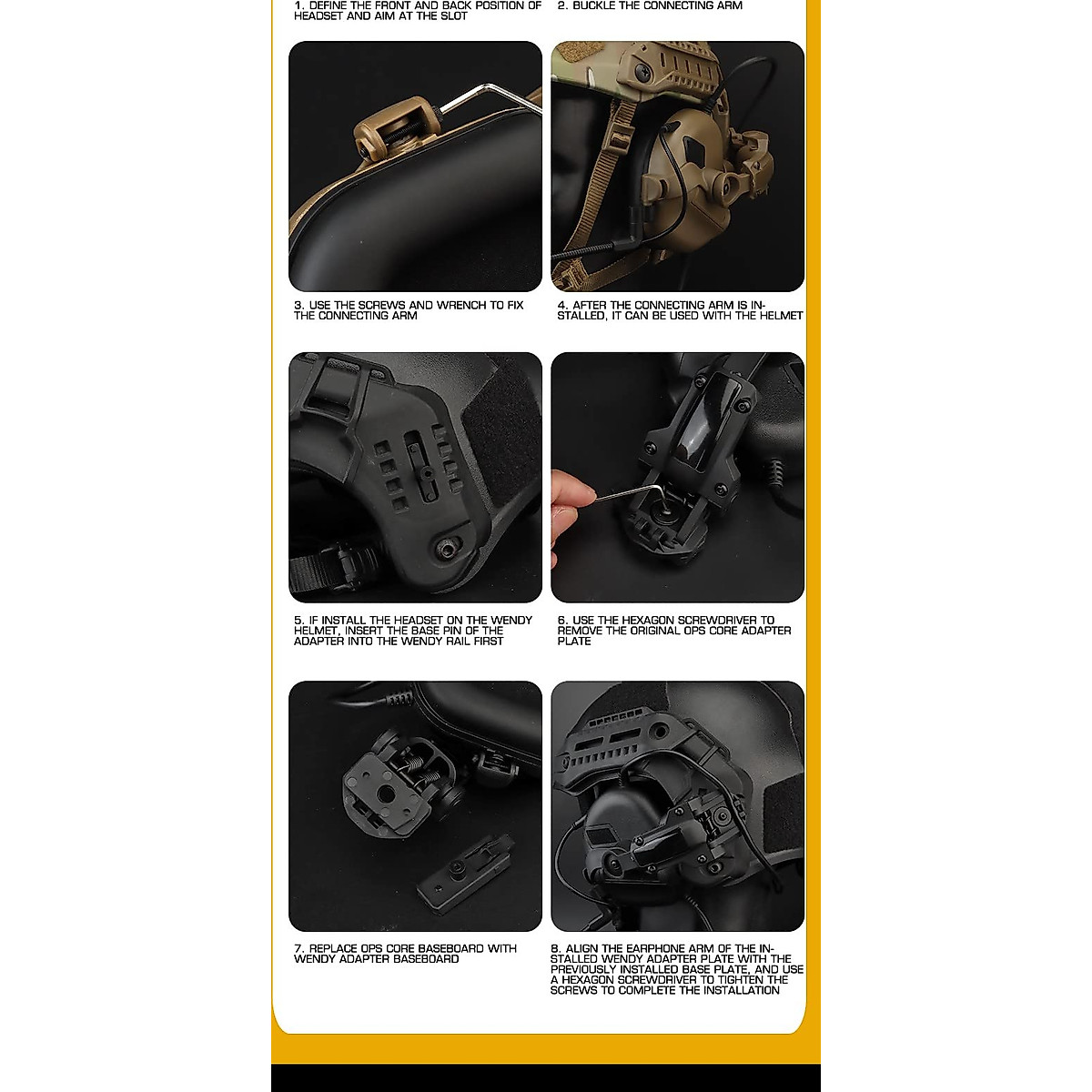 Multi-Angle Rotation Helmet Rail Adapter for Tactical Headset Fit OPS Core ARC and Team Wendy M-LOK Rail