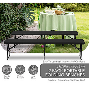 AJP Distributors 2 Pack 6 Foot Portable Plastic Folding Bench 6FT 72" Half Foldable Heavy Duty Seat w/Carry Handle - Indoor Outdoor Backyard Camping Picnic BBQ Party Wedding Dining Event Meeting Black