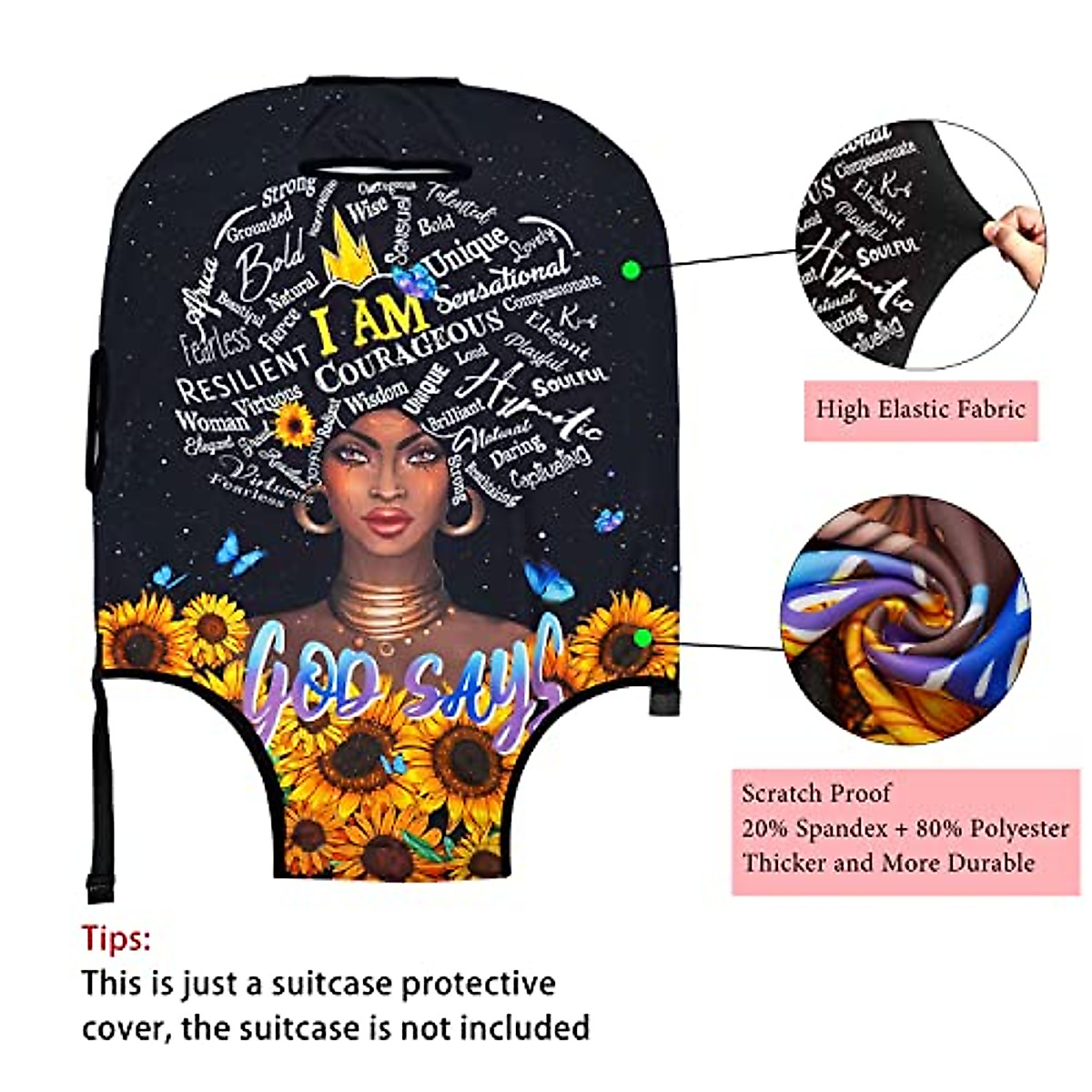 Luggage Cover Approved Cute Travel Suitcase Protector African American Elastic Washable Baggage Covers for 18-20 inch Girl Luggage(S)
