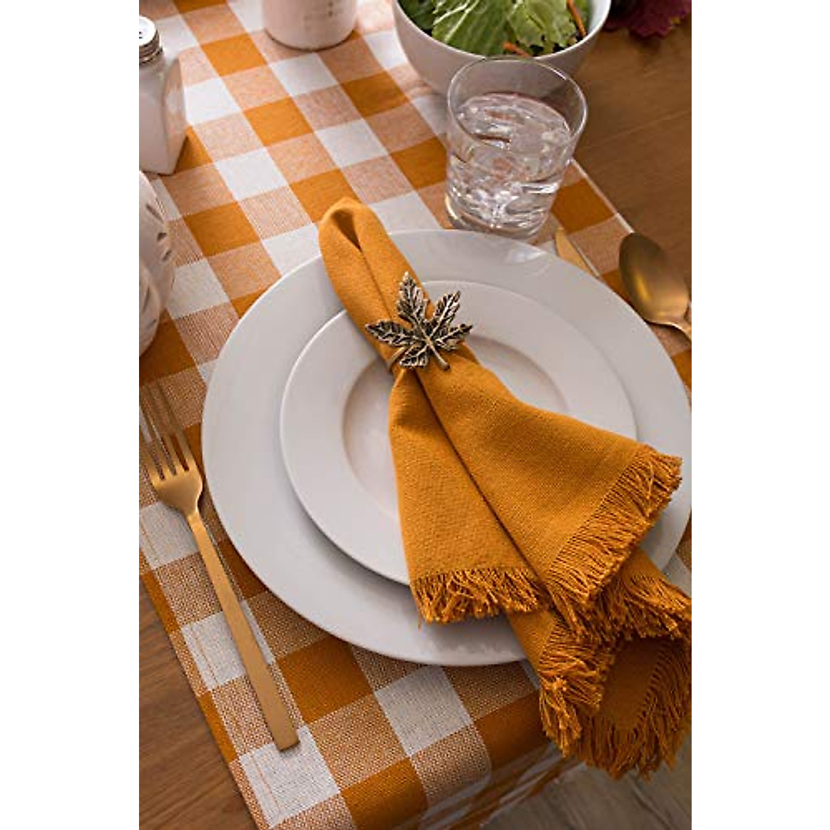DII Heavyweight Fringed Check Tabletop Collection, Table Runner, 14x72, Pumpkin Spice