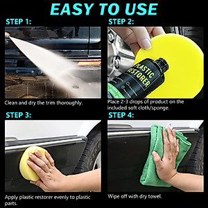 Plastic Restorer for Cars, 2PCS Car Plastic Parts Refurbish Agent Set, Automotive Interior Plastic Part Ceramic Coating with Sponge and Nozzle, Resists Water, UV Rays, Dirt, Not Dressing, 200ml