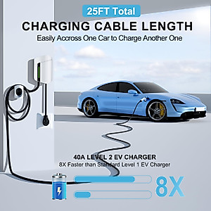 QPQ Level 2 EV Charger, 40Amp 240V Hardwired EV Fast Charge Station, Wall Charger Electric Vehicle Charging Stations with NEMA 14-50 25FT Cable FCC/UL/ROHS for J1772 EV Charger for Home