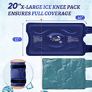 IPOW 2 Pack 20’’ XXXL Knee Ice Pack Wrap, Reusable Cold Pack Wrap Around Entire Knee After Surgery, Soft Gel Ice Bags for Injuries, Cold Therapy, Knee Surgery Recovery Aids, Swelling, 1 Pack