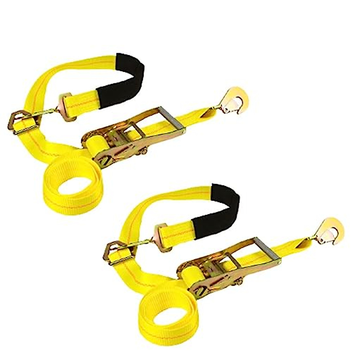 DC Cargo 2 Pack Ratchet Axle Strap Tie Downs (2" Wide x 114" Long) with Adjustable Ring and Slipfree Webbing for Secure Auto Hauling, Heavy-Duty Tow Straps for Car Trailers and Auto Carriers