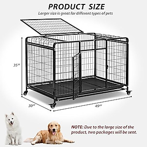 Azaeahom 49" Heavy Duty Dog Crate for Large Dogs, Extra Large Dog Cage Kennel with Double Door, 360°Lockable Wheels, Removable Tray for Easy Cleaning, Indoor/Outdoor