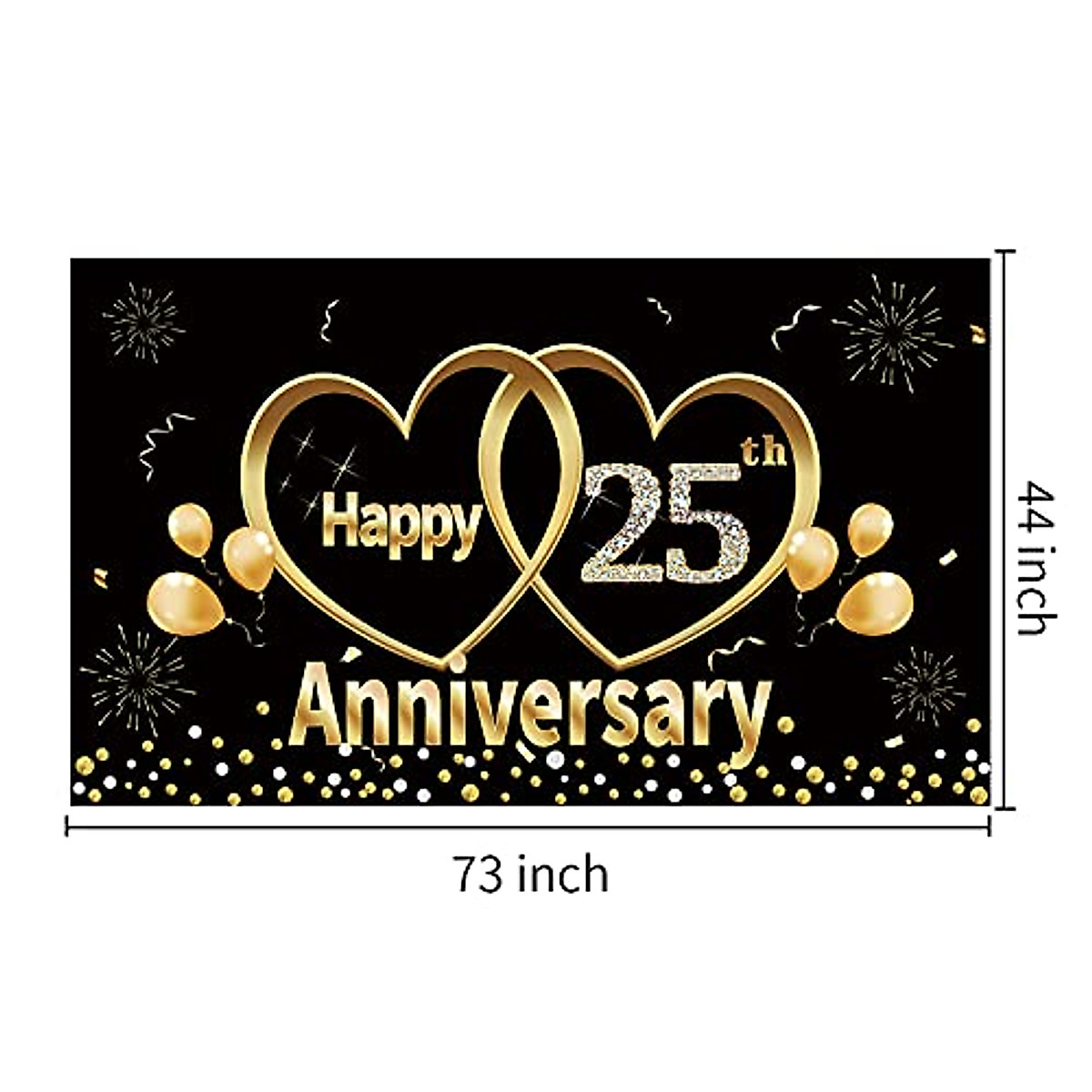 Happy 25th Anniversary Banner Backdrop Decorations - Large 25 Year Wedding Anniversary Party Supplies Décor - Black Gold 25 Anniversary Poster Sign for Outdoor Indoor