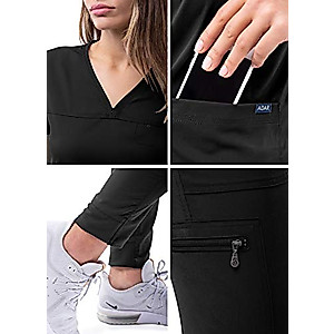 Adar Pro Movement Booster Scrub Set for Women - Sweetheart V-Neck Scrub Top & Yoga Jogger Scrub Pants - P9400 - Black - M