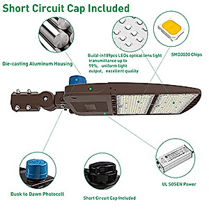 OSTEK 300W LED Parking Lot Lights with Dusk-to-Dawn Photocell Commercial Area Lighting Fixture 42000LM - Waterproof IP65 5000K LED Shoebox Light with Slip Fitter Mount 100-277V (300)