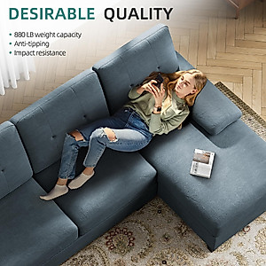 JAMFLY Sectional Sofa Couches for Living Room Clearance Set, U Shaped Couch 4 Seat Sofa Set with Double Chaise, Dark Grey