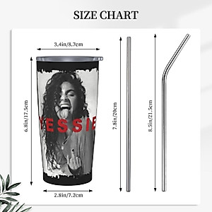 Tnescasw Jessie Music Reyez Stainless Steel Straw Tumbler with Lid Car Insulated Cup Vacuum Travel Mug Office Sports Water Bottle 20 Oz