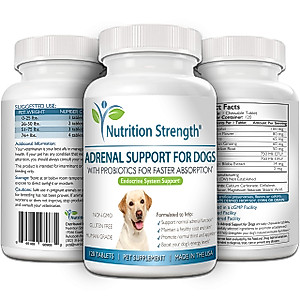 Nutrition Strength Adrenal Support for Dogs, Support for Dogs with Cushing's Disease, Maintain a Healthy Coat and Skin, Promote Normal Urination, Thirst and Appetite, 120 Chewable Tablets