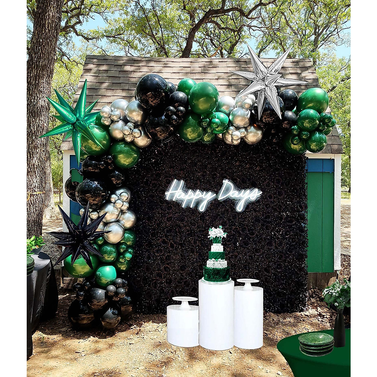 Black and Green Silver Balloon balloon garland kit 130Pcs forest Green Chrome Silver large starburst foil Hunter green balloons for Birthday Party 2024 graduation Spring Decorations