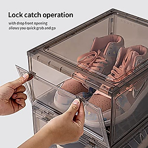 NA Shoe Boxes Clear Plastic - Stackable Sneaker Shoe Container Drop-front Shoe Display Case for Closets, Entryway Shoe Rack, Clothing Rack, Bed, Easy Assembly (3PCS)