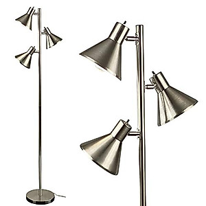 LIGHTACCENTS 3 Light Brushed Nickel Floor Lamp with 3 Adjustable Reading Room Lights - Tree Style Standing Lamp with Adjustable Lights - Floor Standing Pole Light - Living Room Lamp (Brushed Nickel)