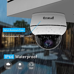 JideTech Outdoor 4K PTZ POE Camera, 8MP IP Dome Camera with 5X Optical Zoom, IR Night Vision Human/Motion Detection, Built in 2-Way Audio, Pan/Tilt, SD Card Slot