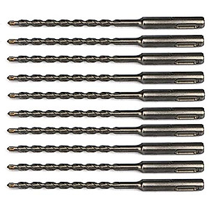 DrillForce 10pcs 3/16 inch x 6 inch SDS Plus Hammer Drill Bits, Rotary Hammer Drill Bits , Ideal for Drill Holes into Masonry, Concrete, Brick & Cinder Block.