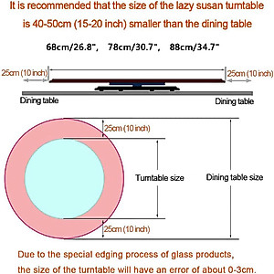 MegLob Marble Pattern Lazy Susan Turnable, Tempered Glass Lazy Susan Turnable for Dining Table, Hotel Serving Rotating Tray, 8Mm Thickness, Easy to Share Food,⌀78cm/30.7"
