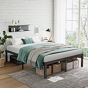 Artimorany King Size Bed Frame 14 Inch High, Heavy Duty Steel Slat Support 3000 Pounds, No Box Spring Needed Metal Platform, Noise Free, Easy Assembly Black