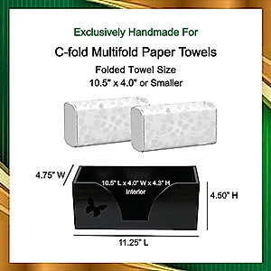Countertop Paper Towel Dispenser with Engraved Butterfly in Black Bamboo – Compatible with C Fold, Multifold, Trifold & Z Fold Hand Napkins Folded Size 10.5" x 4.0" Or Smaller (Black)