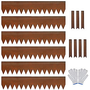 Worth Garden 6 Pack Cor-Ten Steel Landscape Edging w/Rust Patina Finish - 40" L x 8" H Strips - Hammer-in 14-Gauge Metal Corten Edging Border w/ 7 Clips & Gloves - Edge for Lawn Yard (20Ft Total)