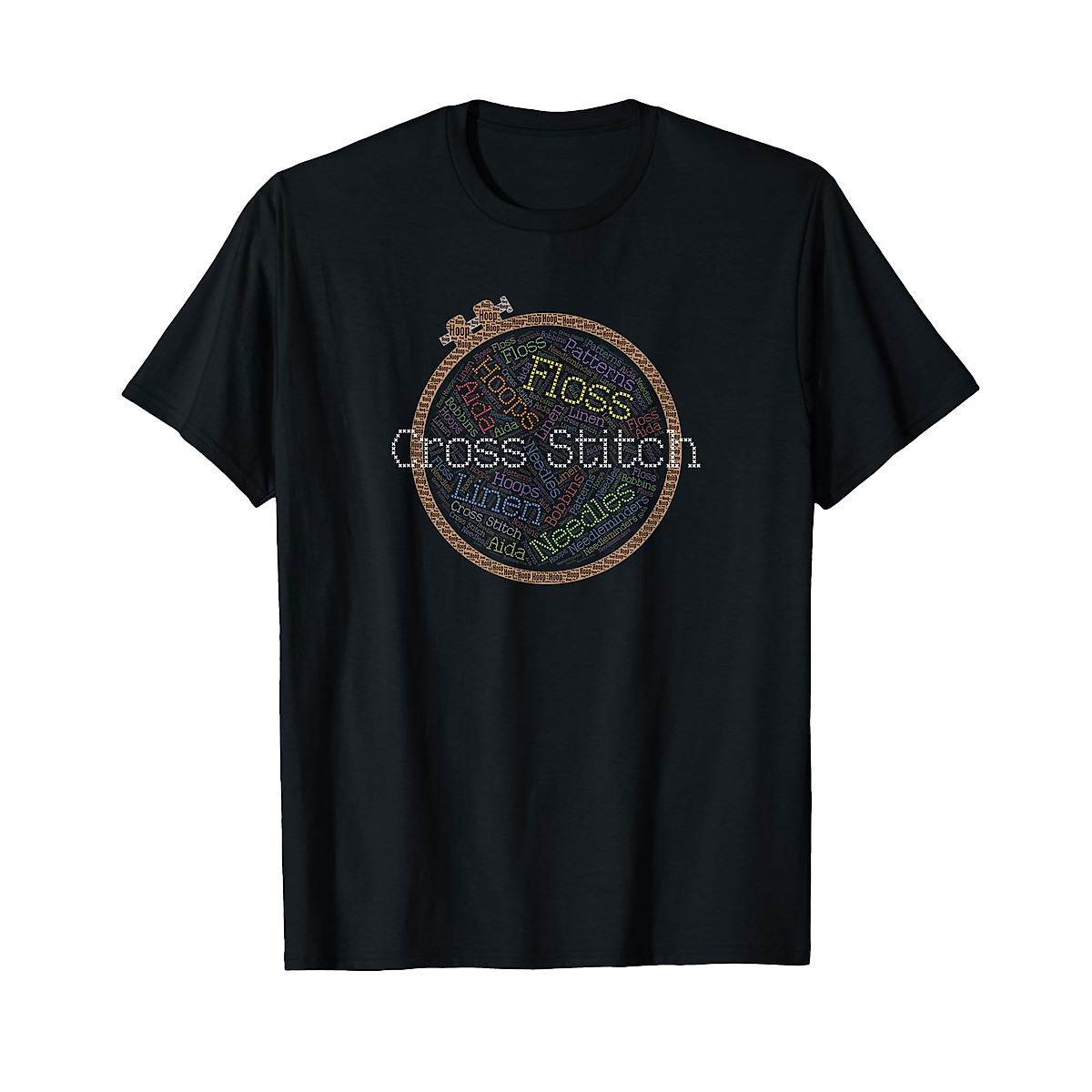 Cross Stitch Hoop With Stitched WordArt T-Shirt T-Shirt