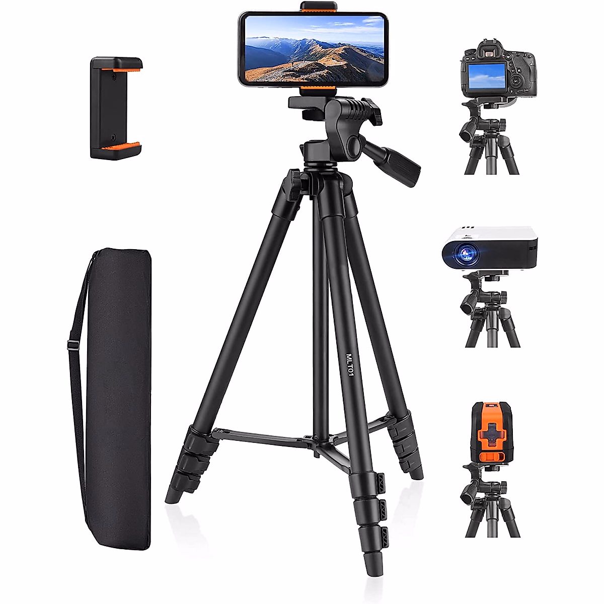 Camera Tripod with Travel Bag, Cell Phone Tripod with Wireless Remote and Phone Holder, Compatible with All Cameras, Cell Phones, Tiktok,Projector, Webcam, Spotting Scopes