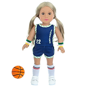 18 Inch Doll Clothes and Accessories - Basketball Clothes Sports Set Designed for 18 Inch Girl Doll Include Doll Clothes, Hair Bands, Bracers, Shoes, Socks and Basketball