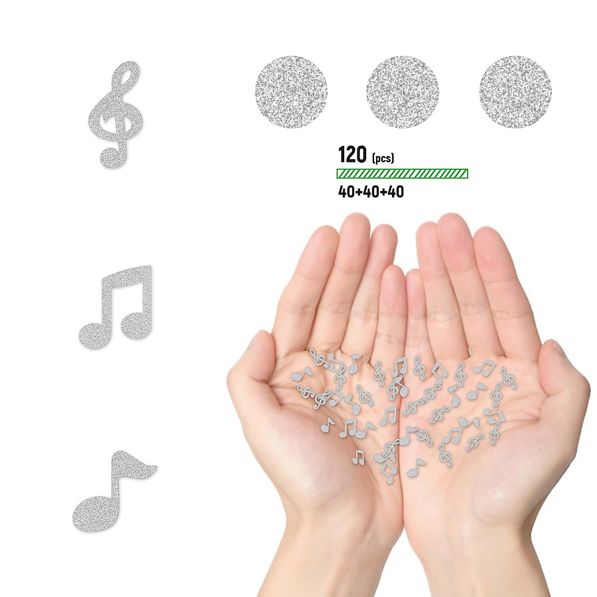 Helewilk Silver Glitter Musical Note Confetti, Note Cutouts Confetti, Musical Party Music Theme Birthday Anniversary Engagement Baby Shower Wedding Karaoke Party Table Decoration Scatters, 120 Pcs