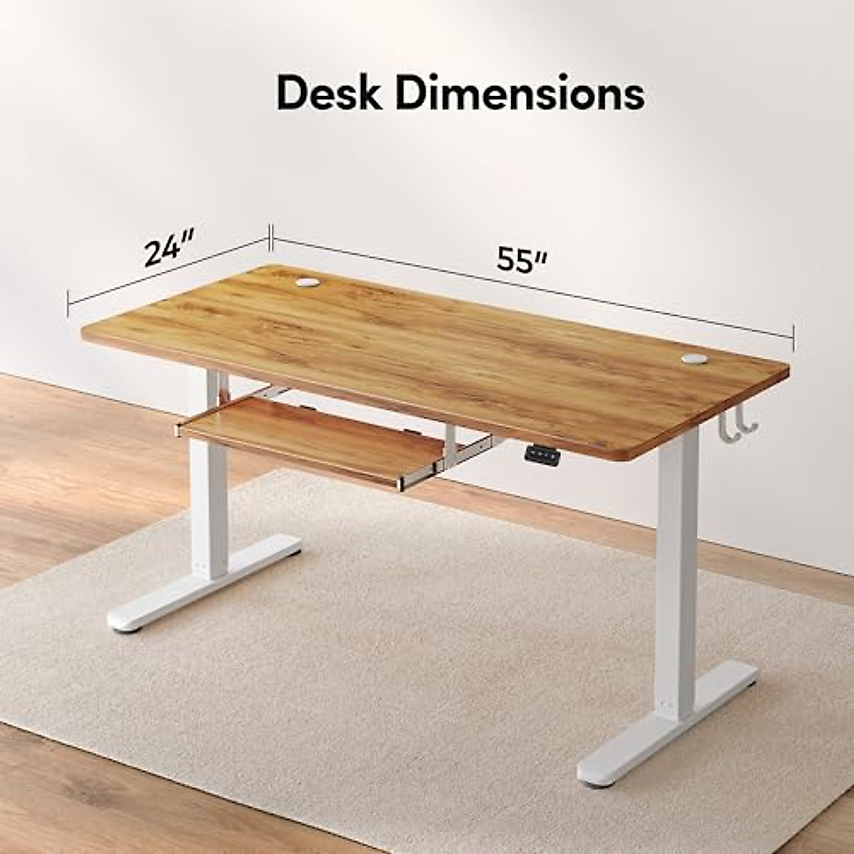 FEZIBO Standing Desk with Keyboard Tray, 55 × 24 Inches Electric Height Adjustable Desk, Sit Stand Up Desk, Computer Office Desk, Light Rustic