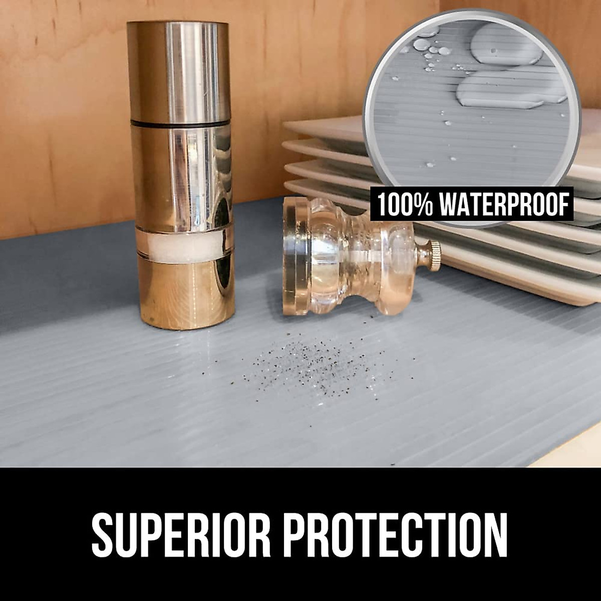 Gorilla Grip Wire Shelf Liner Set of 4 and Ribbed Drawer Liner, Wire Shelf Liner Size 18x36 in Charcoal, Mat Covers, Drawer Liner Size 17.5x20 in Gray, Strong Grip Liners for Drawers, 2 Item Bundle