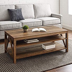 Walker Edison Modern Farmhouse A-Frame Wood Rectangle Coffee Table Living Room Ottoman Storage Shelf, 48 Inch, Rustic Oak