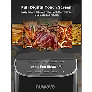 Nuwave Brio Plus 8 Qt Air Fryer, PFAS Free, New & Improved, Digital Touch Screen, Cool White Display, 50°F~400°F in Precise 5°, 5 Cook Functions, 100 Presets & 50 Memory, 3 Wattages 700, 1500, 1800