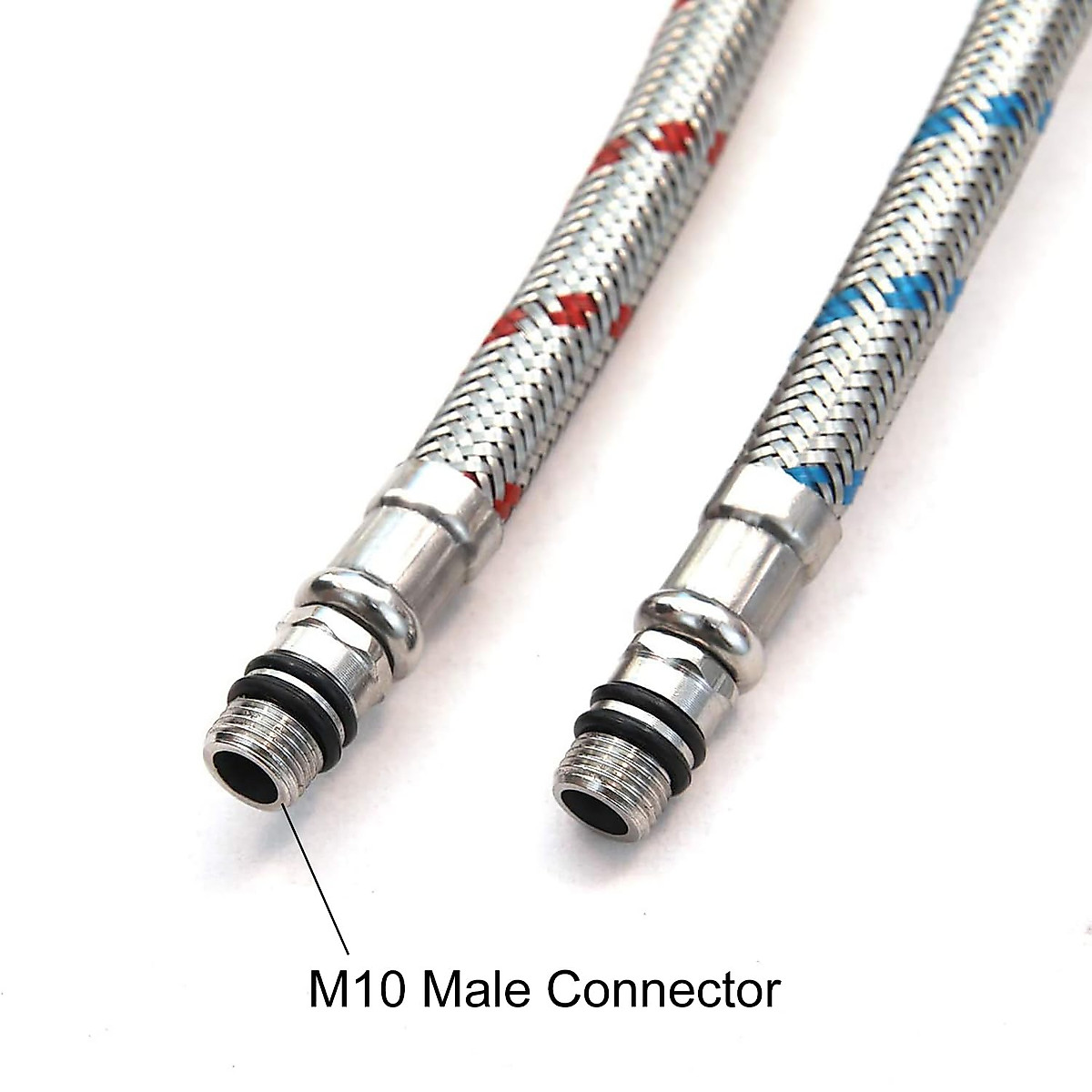 Bathfinesse 40-Inch Long Bathroom Kitchen Faucet Connector Braided Stainless Steel Flexible Supply Hose Water Lines 3/8-Inch Female Compression Thread x M10 Male Connector, x 2 Pcs (1 Pair)，100 cm