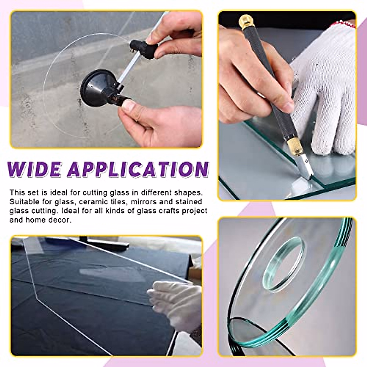 Swpeet 11Pcs Glass Cutter Tool Kit, Curve Jaw Glass Running Pliers with Rubber Tips, Pencil Oil Feed Carbide Tip Glass Cutter, Circular Glass Cutter, 2Pcs Blades with Oil Dropper and Screwdrive