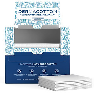 Dermacotton Disposable Cotton Face Towels – Super Soft Face Wipes, Hypoallergenic Makeup Remover Wipes, Suitable for All Skin Types Including Sensitive Skin – Biodegradable Facial Cloths (50 Pack)