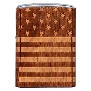 Zippo Woodchuck USA American Flag Wrap Pocket Lighter, Brown, One Size
