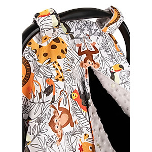 Top Tots Deluxe Minky Baby Car Seat Cover - Coloring Jungle, 40 x 29 Inch Grey Beige