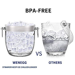 Ice Bucket with Lid, Scoop, Tongs and Strainer - Well Made Insulated Stainless Steel Keep Ice Frozen Longer - Ideal for Cocktail Bar, Parties, Chilling Wine, Champagne - 3 Liter (Stainless Steel)