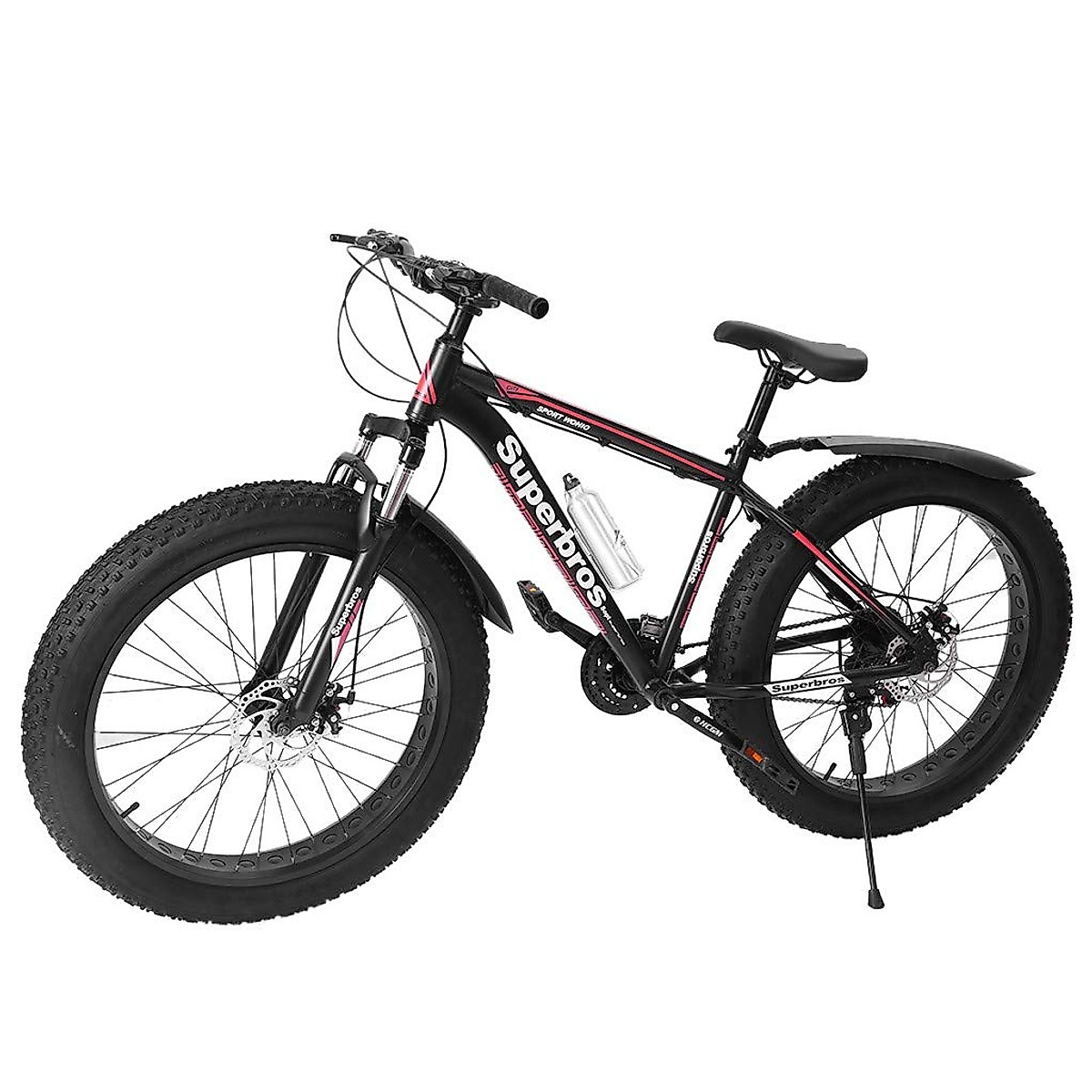 Fat Tire Mountain Bike, 26'' 21 Speed Outdoor Snow Beach Hybrid MTB Racing Bikes for Adult Women Men, Comfort Complete Cruiser Bicycle, Lightweight City Commuter Road Cycling, Dual Disc Brakes (P)
