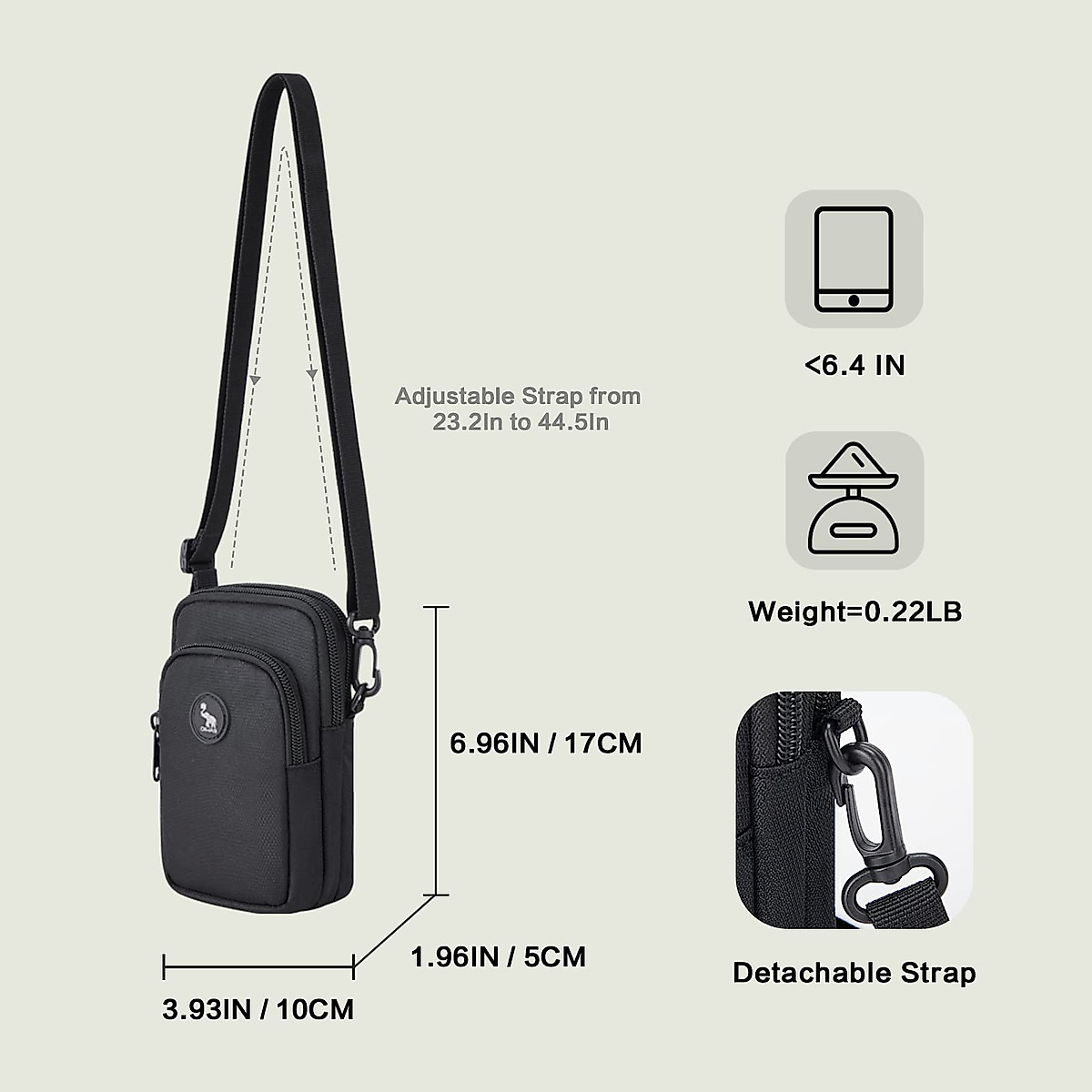 OIWAS Mini Crossbody Bag for Men, Multiple Ways to Carry as Shoulder Waist Pouch Sling Bag for Cell Phone Passport Wallet Mini Messenger Bag Detachable