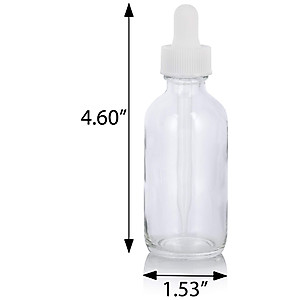 JUVITUS 2 oz Clear Glass Boston Round White Dropper Bottle (12 pack) + Funnel